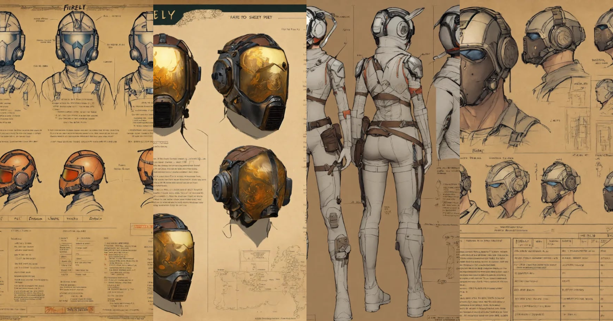 Lexica - Firefly tattoo mask, character sheet, character design, chart, reference sheet ...