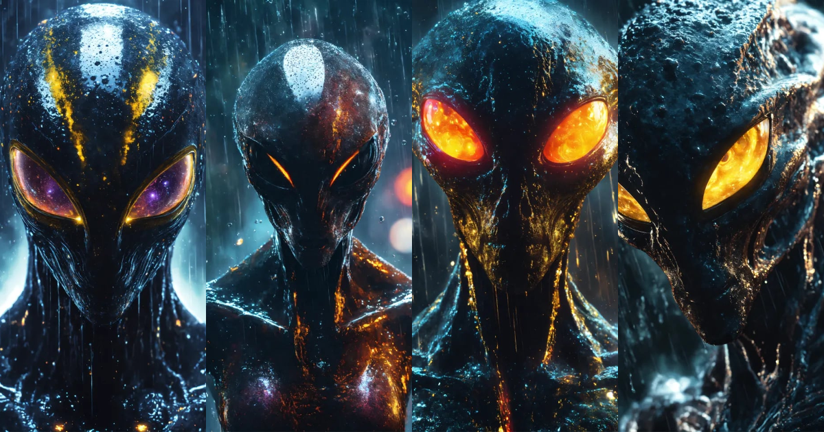 Lexica - An menacing alien with glowing eyes filled with swirling ...