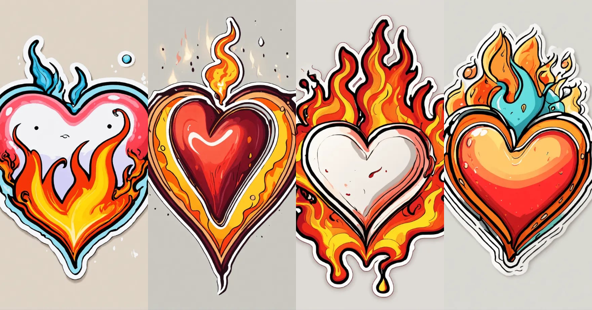 Lexica - Sticker, burning heart, melting heart, cute, stylized ...