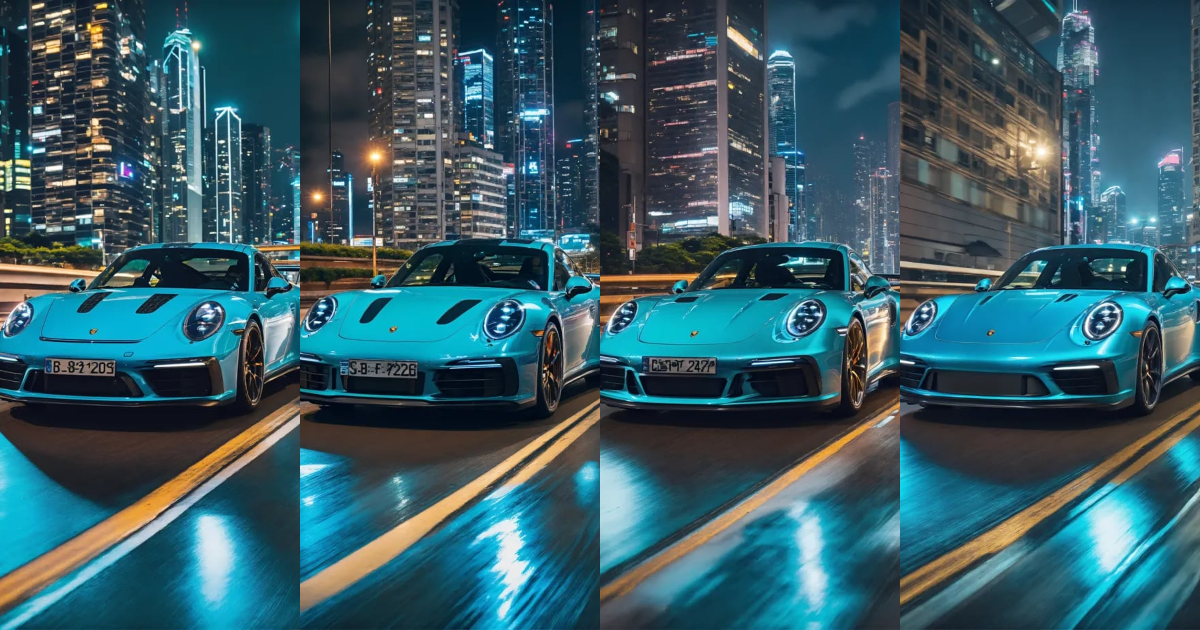 Lexica - 2023 Porsche 911, cyan, doors opened, metallic appearance ...