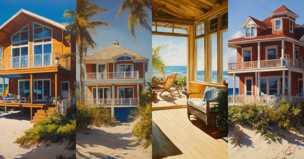Lexica - Beach house, realistic, sunny day, Wayne Tebo