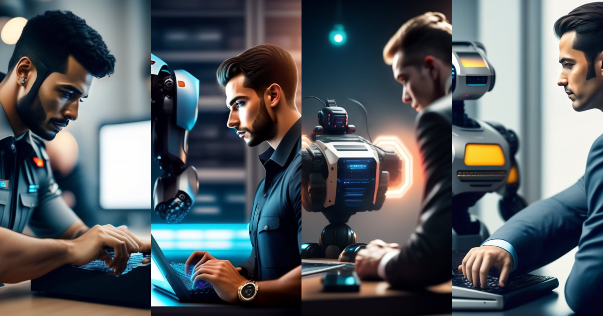 Lexica - Man commanding a robot to use computer