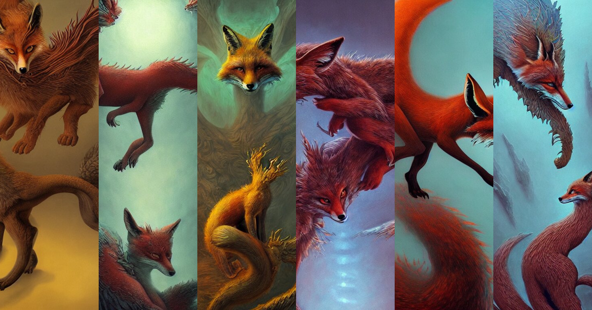 Lexica - Painting of hybrid between fox & dragon, intercrossed animal ...