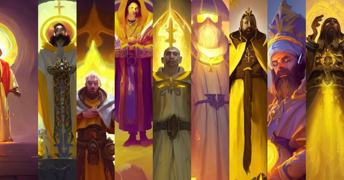 Lexica - A holy priest, yellow theme, bright art masterpiece artstation ...