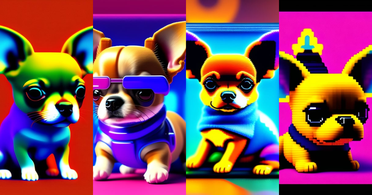 Lexica - A 3d plush burning cute cyberpunk chihuahua dog in front of ...