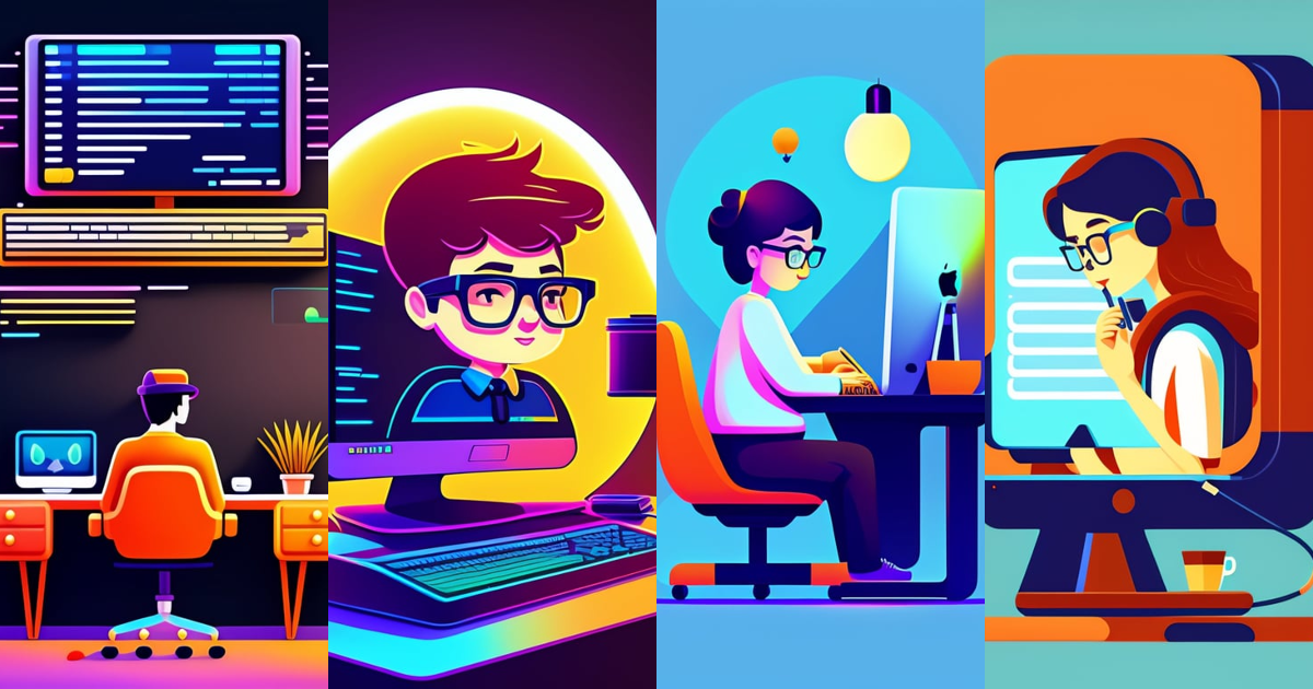 Lexica - A cute nerd coding at a computer desk, digital art, icon, 2 d ...