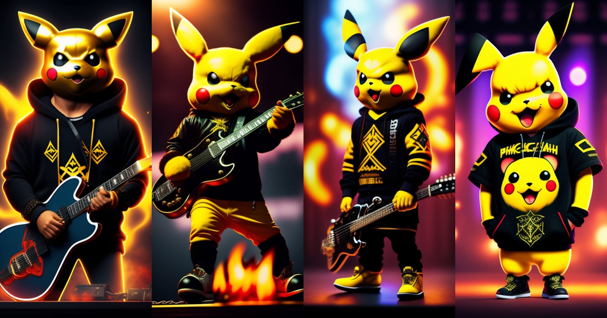 Lexica - A metalhead pikachu with a black metal logo sweater and spades ...
