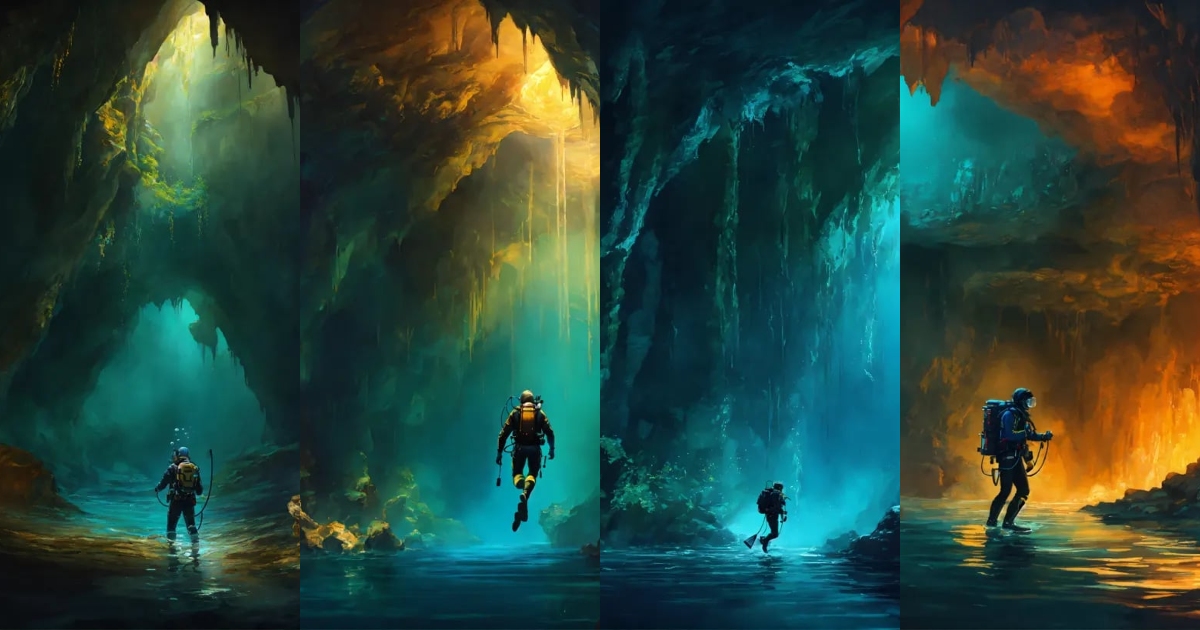 Lexica - Concept art of a scuba diver exploring an scary completely ...