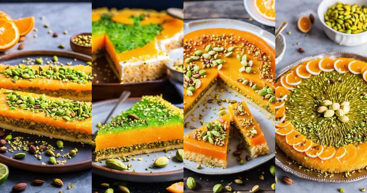 Lexica - Palestinian kunafa slice orange color with pistachios on top ...