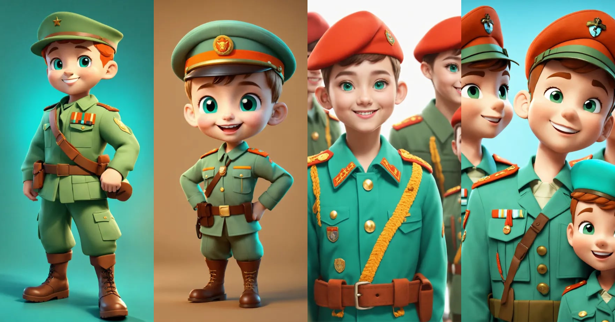 Lexica - CARTOON very happy cute boy. Dressed like an army soldier ...