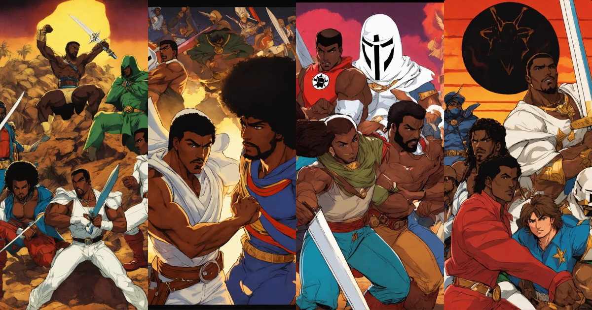 Lexica - 80s anime black and mexican heroes fighting white european ...