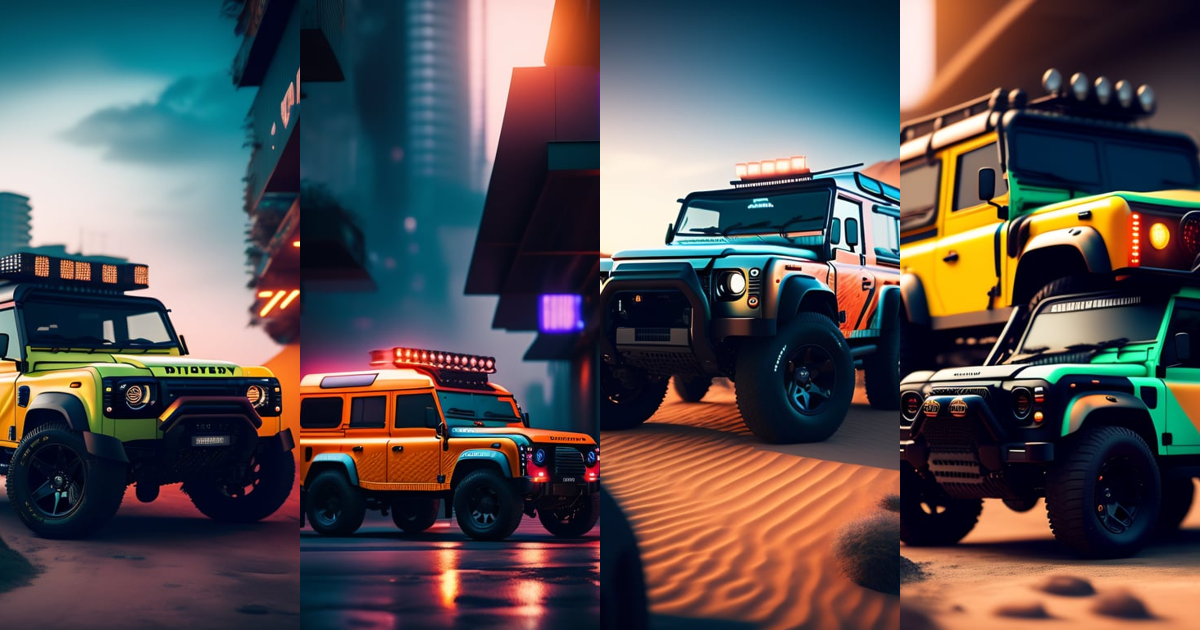 Lexica - Cyberpunk car land rover defender on the background of drak ...