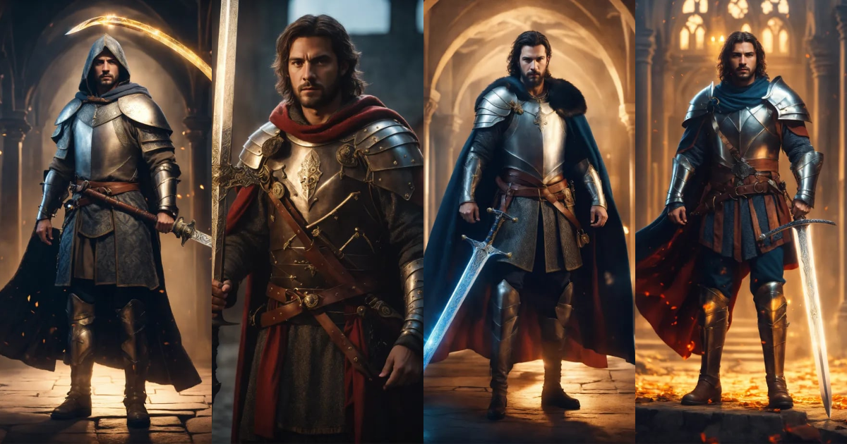 Lexica - A realistic full body portrait of a medieval Hero with magic ...