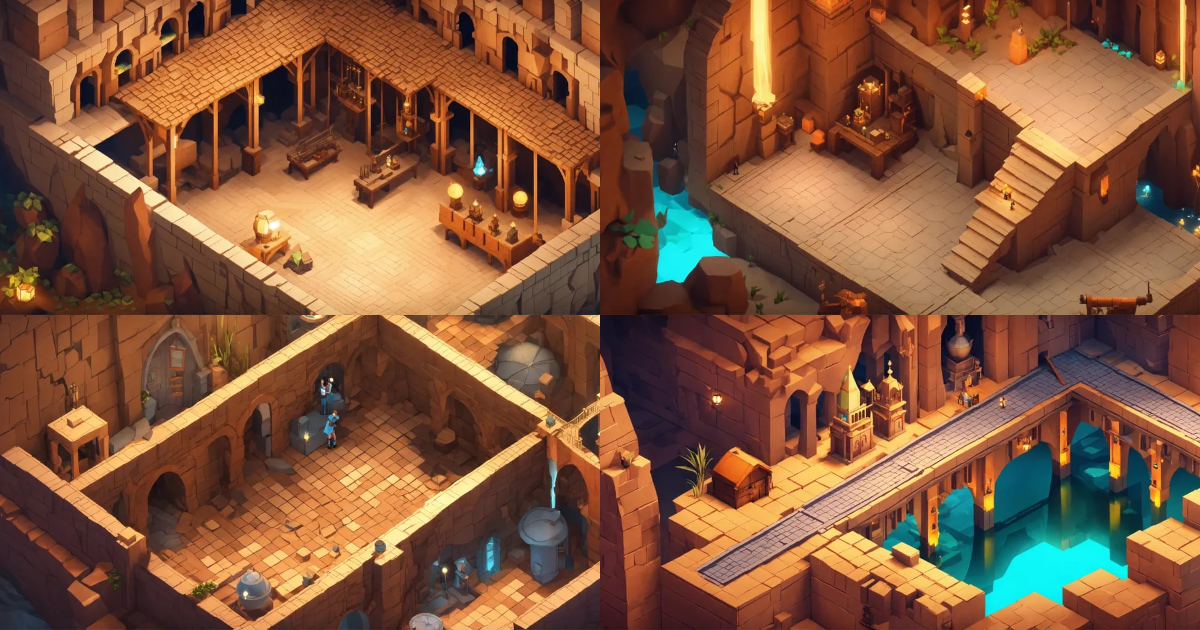 Lexica - A top-down isometric view, 3d low poly , inspired by monument ...