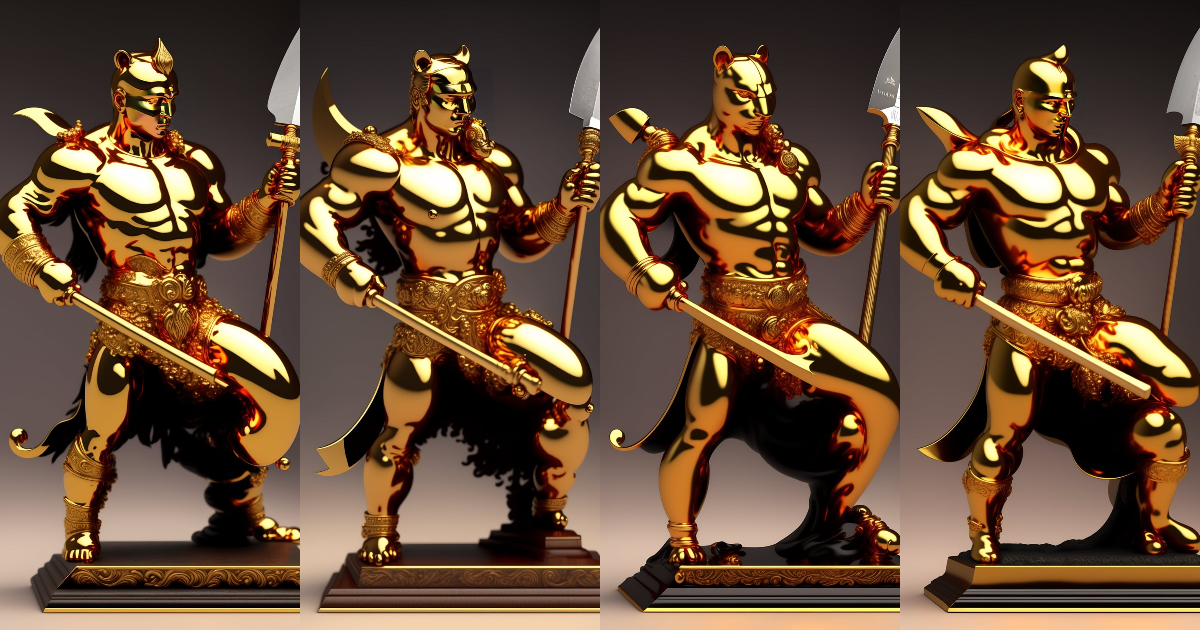 Lexica - 3d humanoid Tiger virgo warrior with an axe