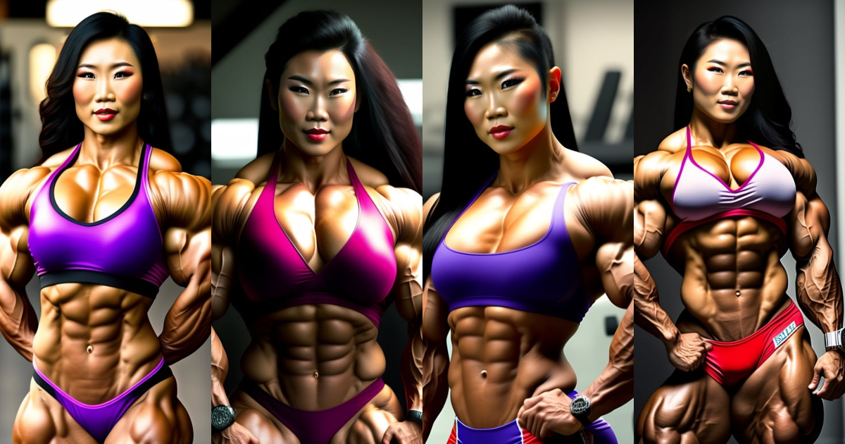 Lexica - Extremely massive muscular cute Asian woman bodybuilder