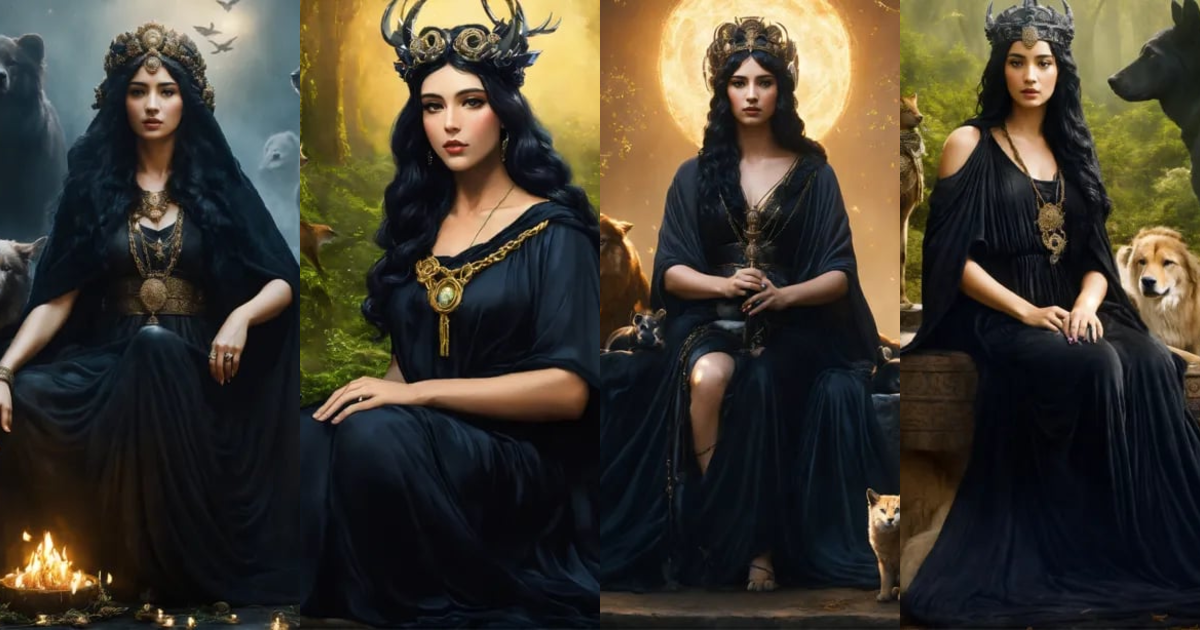 Lexica - Greek goddess Hecate, black hair, adorned in a flowing black ...