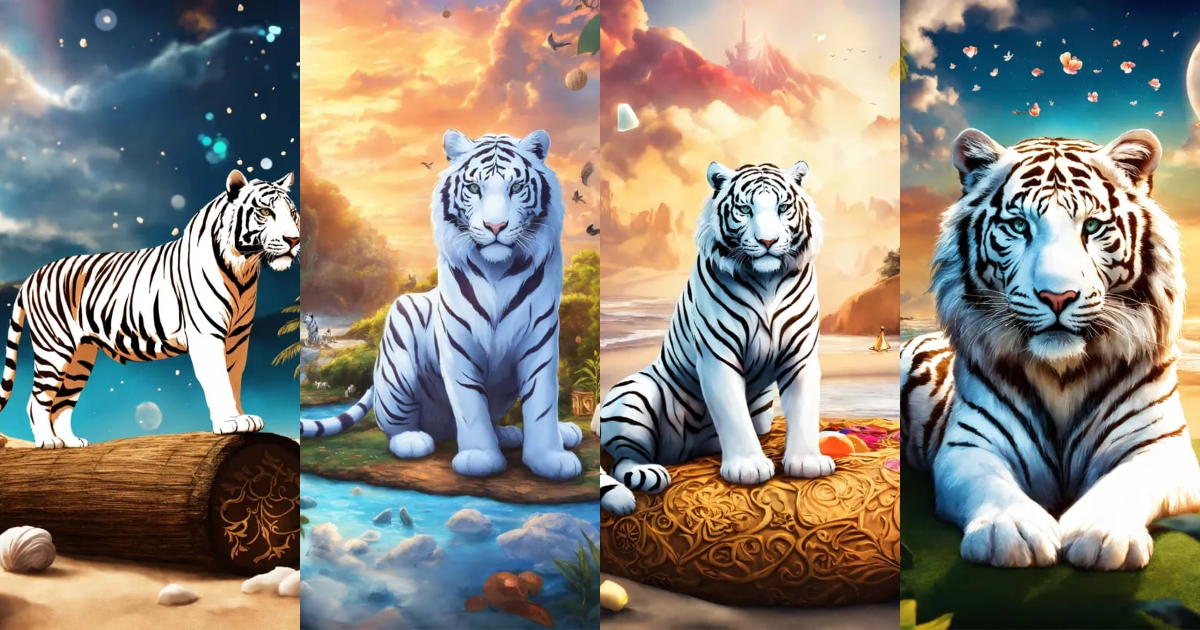 Lexica - Image. illustrate a white tiger in a yoga position on coconut ...