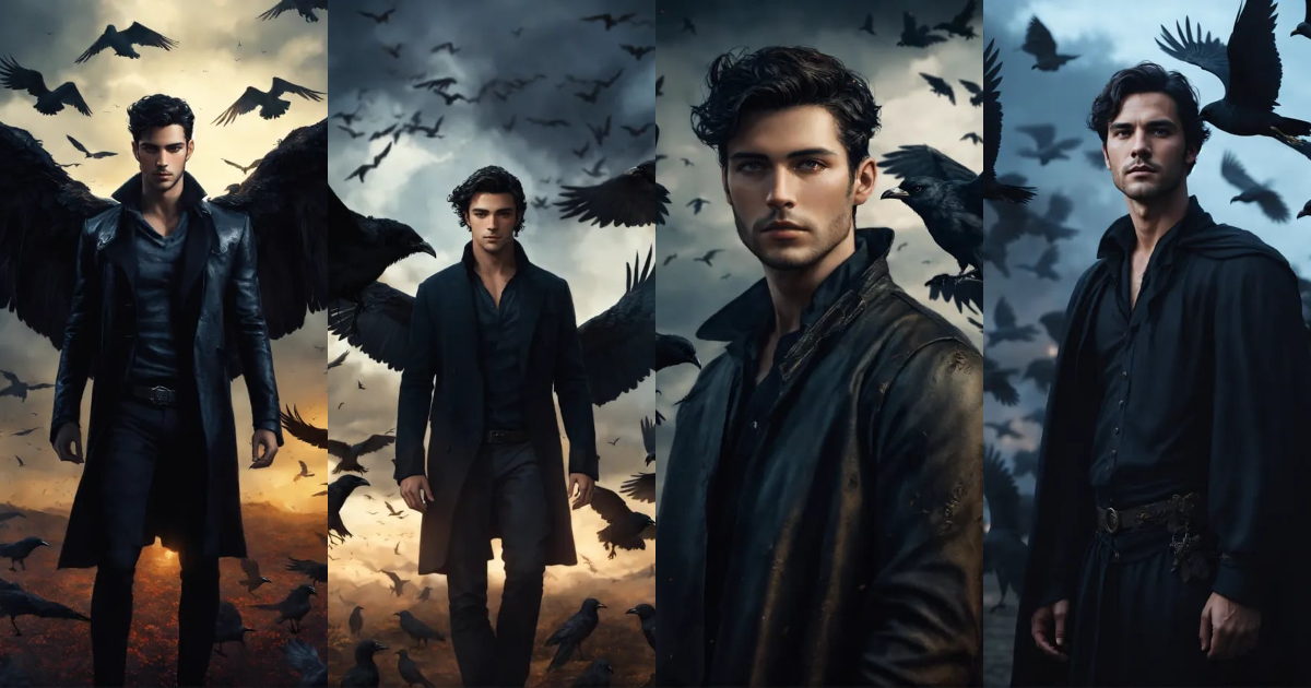 Lexica - Portrait of a handsome young dark-haired man with black wings ...