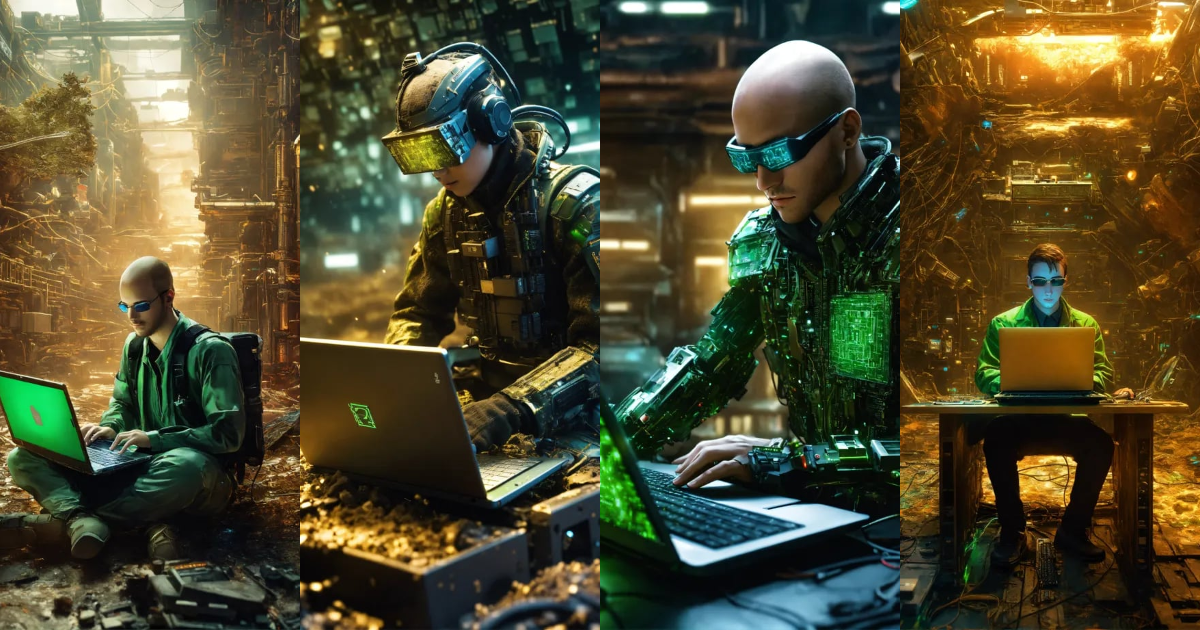 Lexica - Computer scientist with a laptop, image in the Matrix universe ...