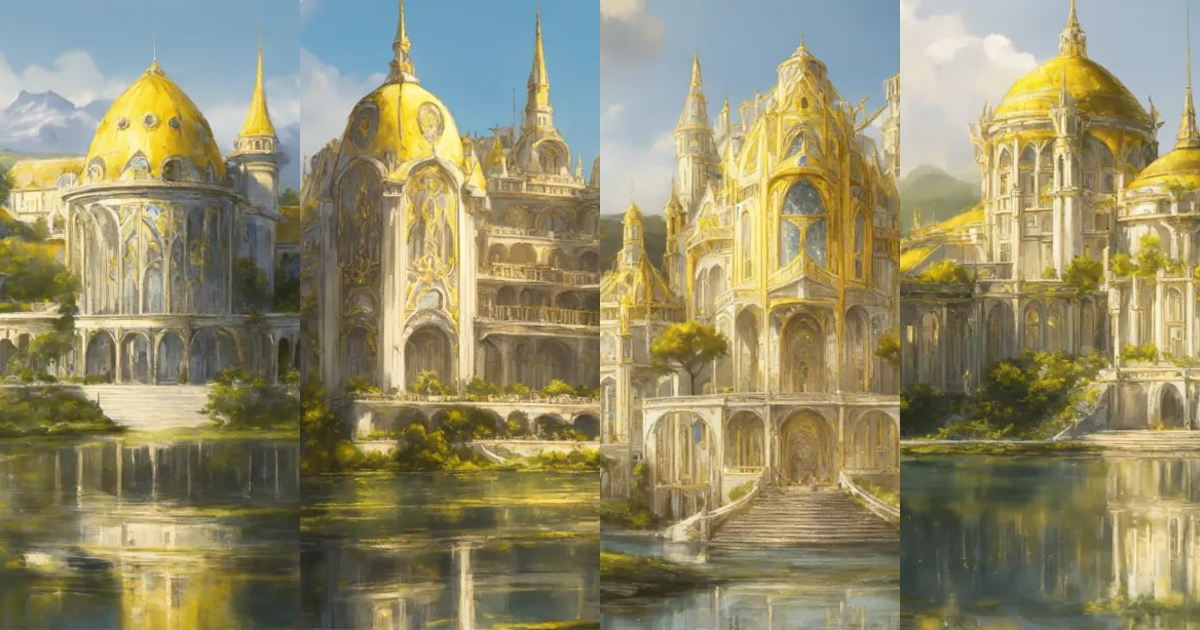 Lexica - Drawing of a fully shown massive white and yellow elegant high ...