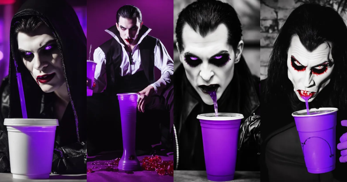 Lexica - Vampire Sipping Lean out of Styrofoam Cup Black and white but ...