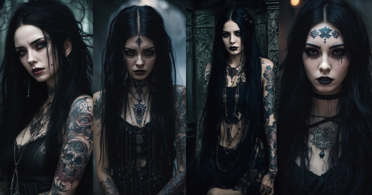 Lexica - A scary girl, full body, pale skin, long crazy black hair ...