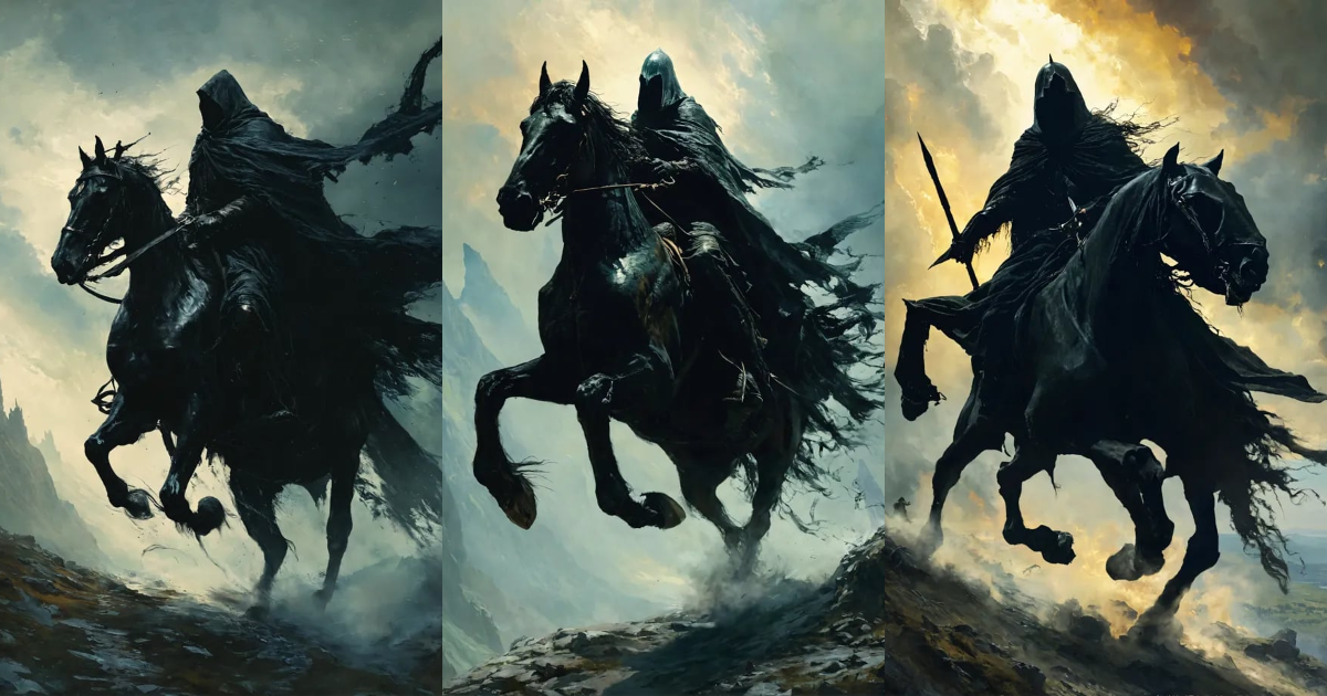 Lexica - Nazgul riding a horse, epic art.