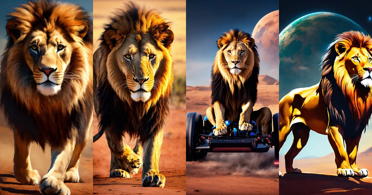 Lexica - Un lion qui course Elon Musk