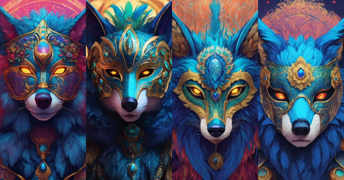 Lexica - Centered detailed portrait of a masked wolf wearing a venetian ...