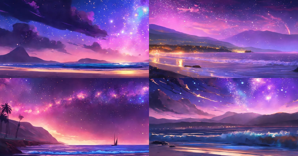 Lexica - Beautiful purple starry night, concept art, 8k, sparks, ocean ...