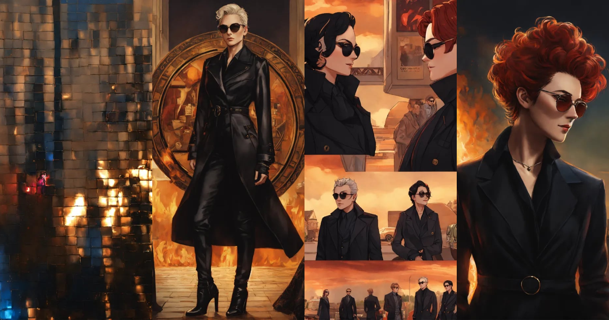 Lexica - Good omens as woman, female Crowley wearing black clothes suit