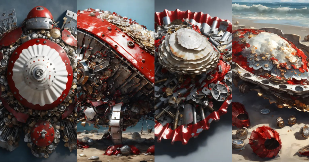 Lexica - Concept art of an oyster covered in metal scrap guns armor ...