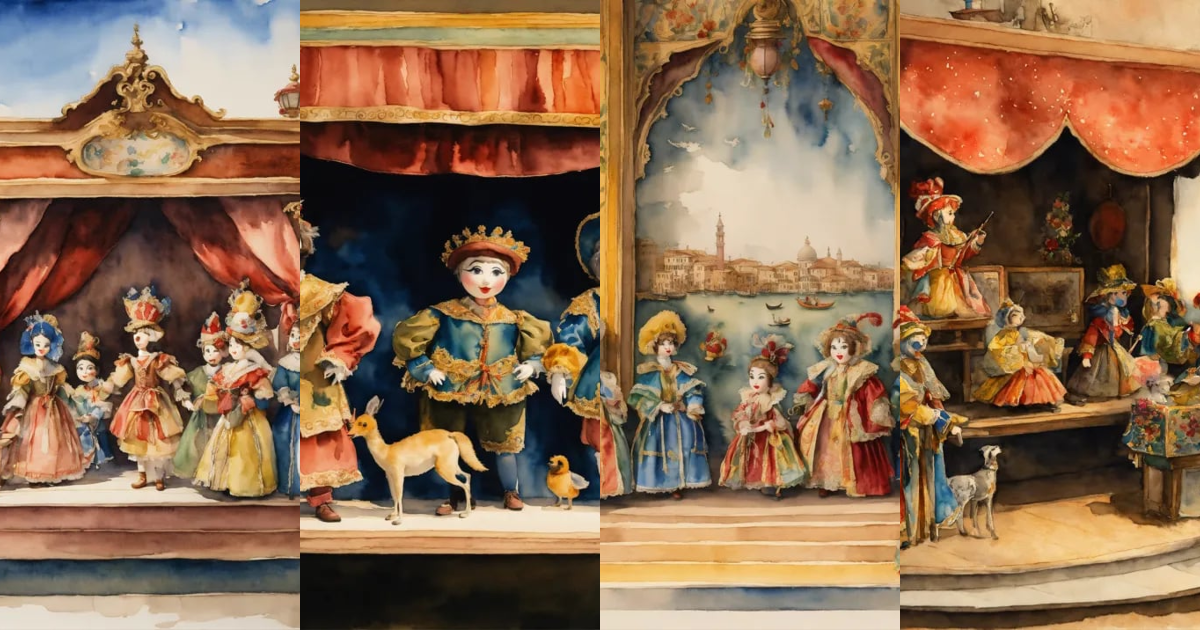 Lexica - Watercolor, very detailed, a little Venetian puppet show, with ...