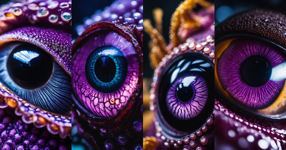 Lexica - Black purple close up of an octopus eye, 8k