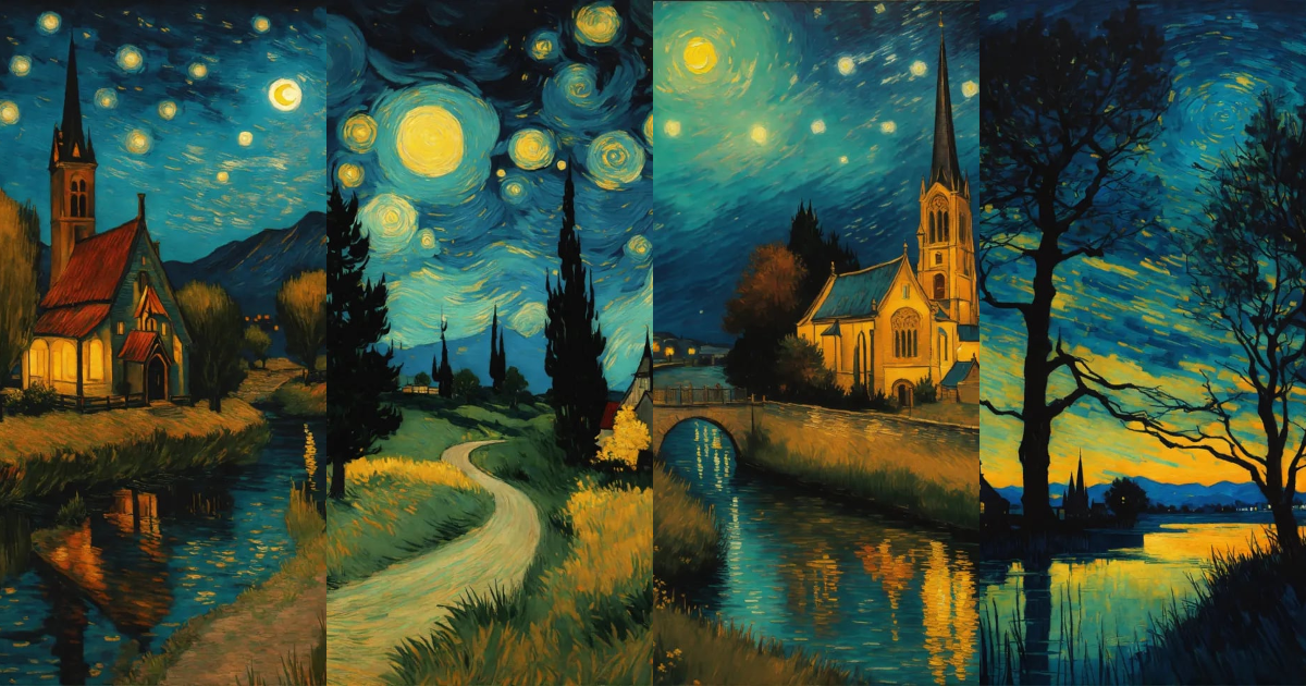 Lexica - Vintage, Gothic style, painting, Van Gogh, nighttime scenery ...