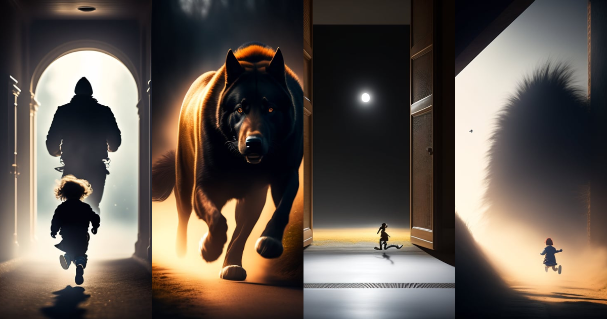 Lexica - Someone running from a horrible beast in the shadows