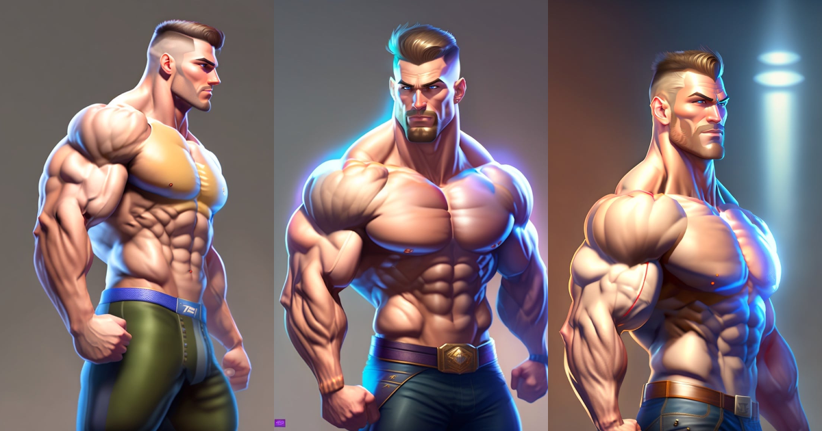 Lexica - Artstation, muscular, rugged, powerful, tall, wrestler, short hair, buff, flexing biceps