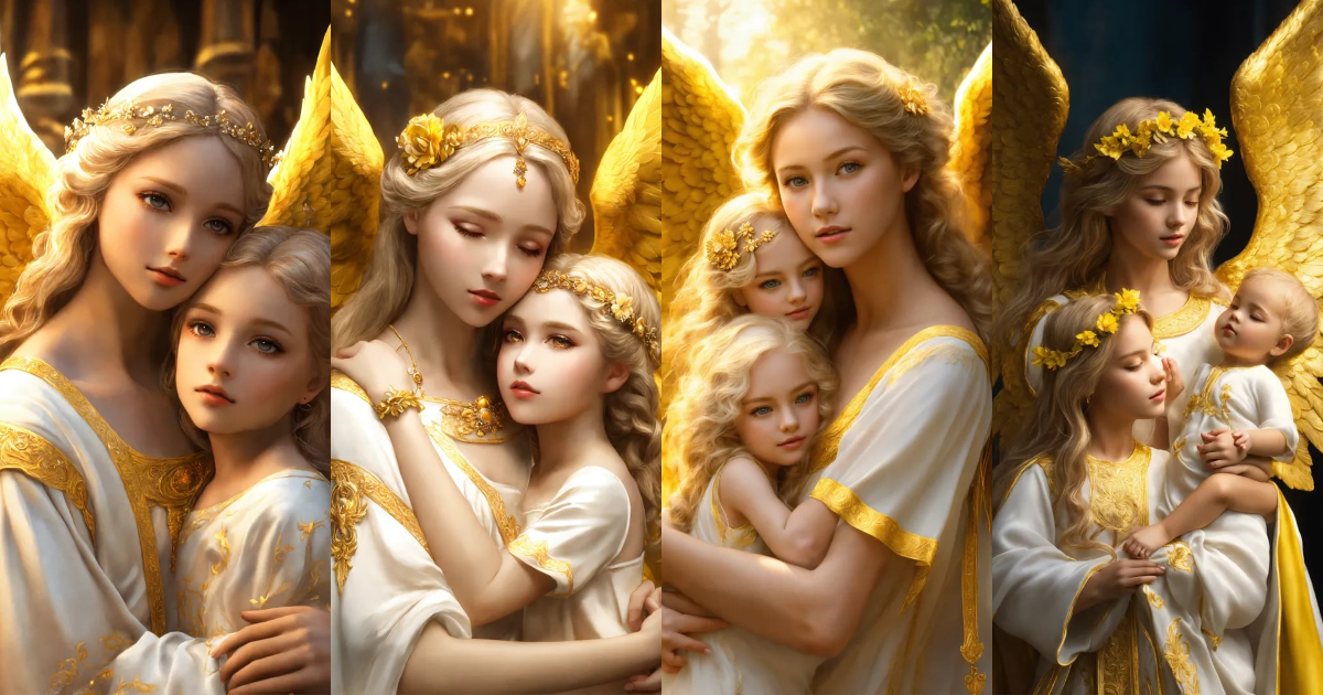 Lexica - 2 Guardian angel hugging a pretty and defined little angel ...