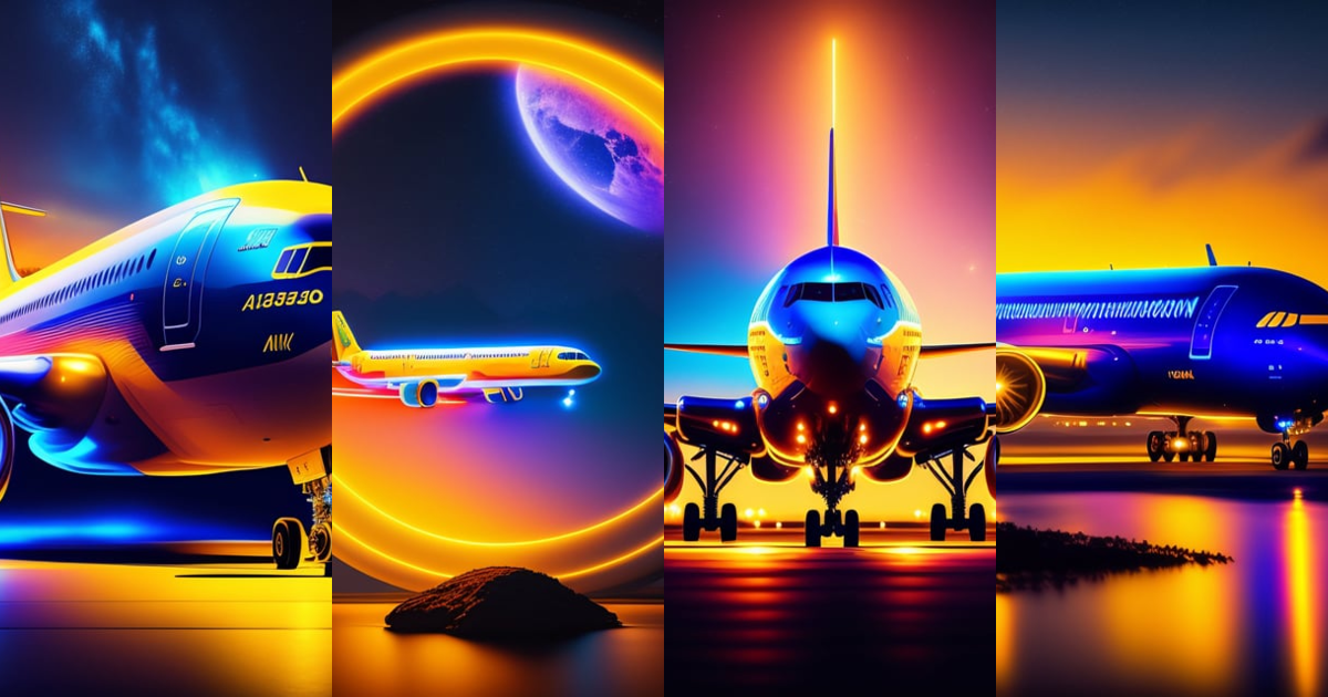 Lexica - Illustration of an Airbus A321 at night neon lights 8k moon ...