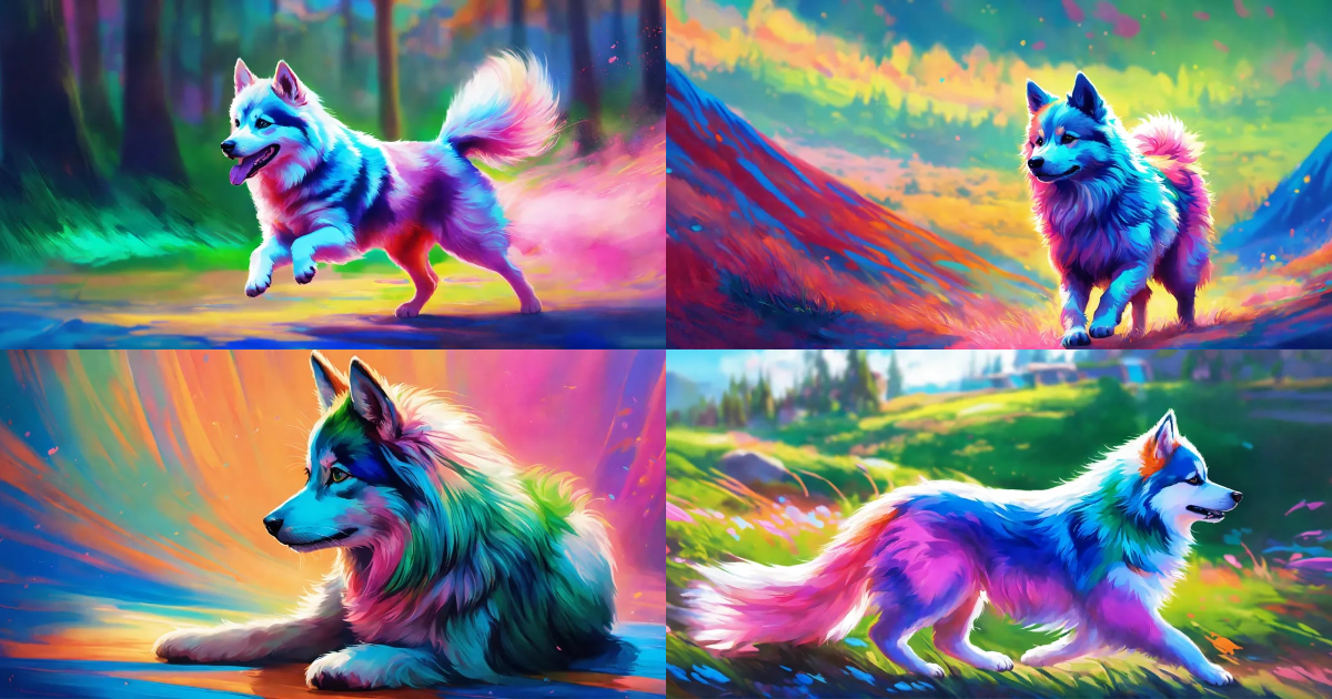 Lexica - In this vibrant painting, a graceful Pomsky is captured in ...