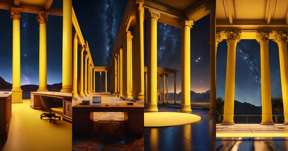 Lexica - One-point perspective, starry sky, universe, columns,desks ...