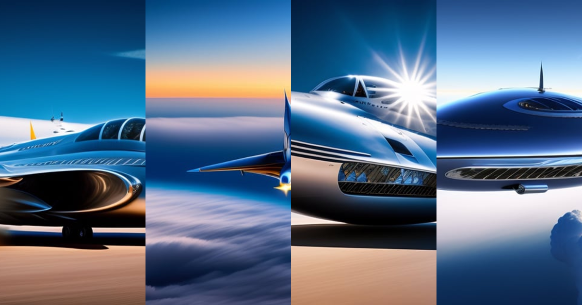 Lexica - Shell-shaped silver spaceship dogfighting in the blue sky