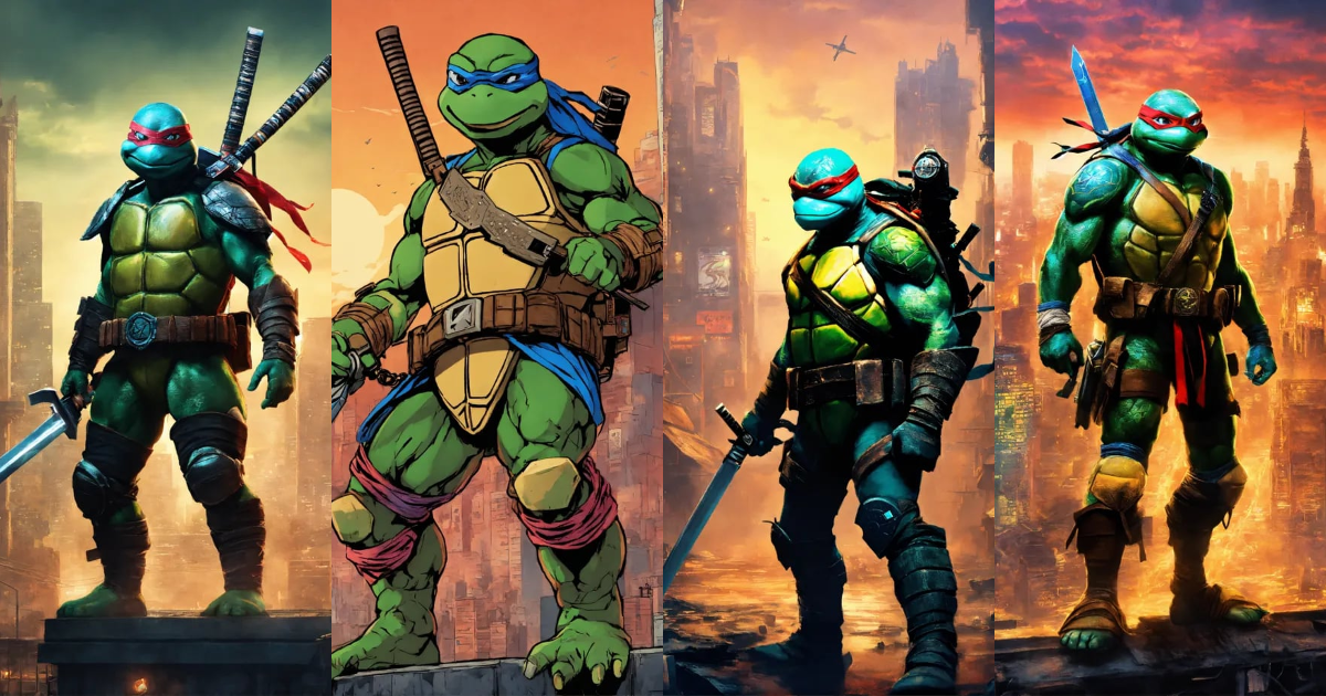Lexica - A dreamlike ninja turtle with a shuriken in a dystopian metropolis