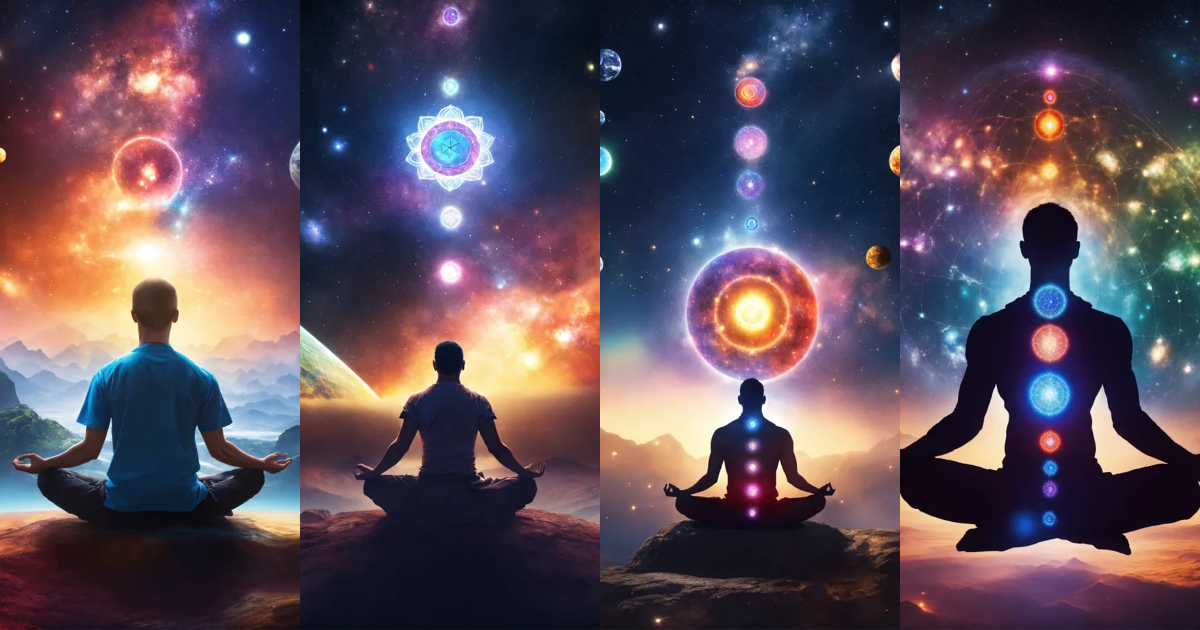 Lexica - Man meditating, universe in the background, chakras showing ...