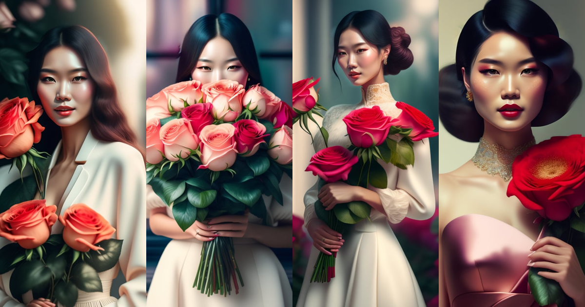 Lexica - Woman holding a bouquet of roses like a baby, hyper detailed ...