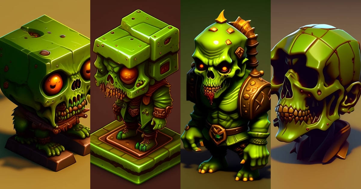 Lexica - Isometric render of a decomposing zombie greenish brown zombie ...