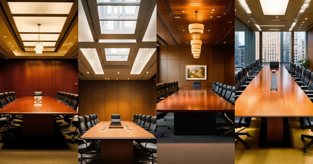 Lexica - Imagine a corporate boardroom setting. On one side of a long table, there's a single ...