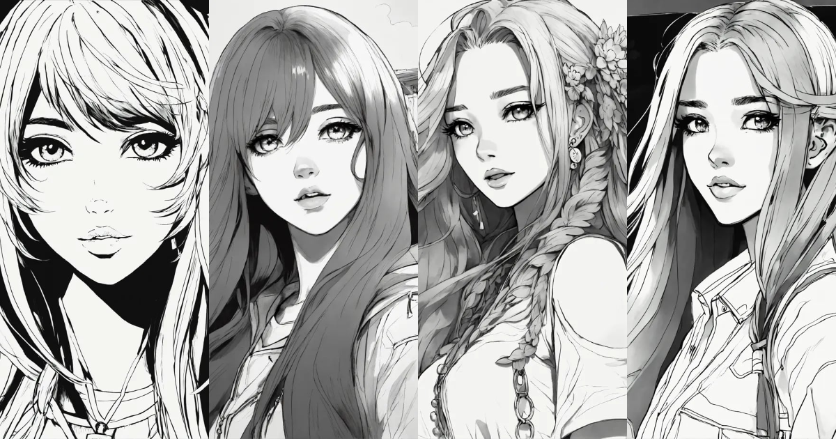 Lexica - A black and white picture for coloring of an anime girl in ...