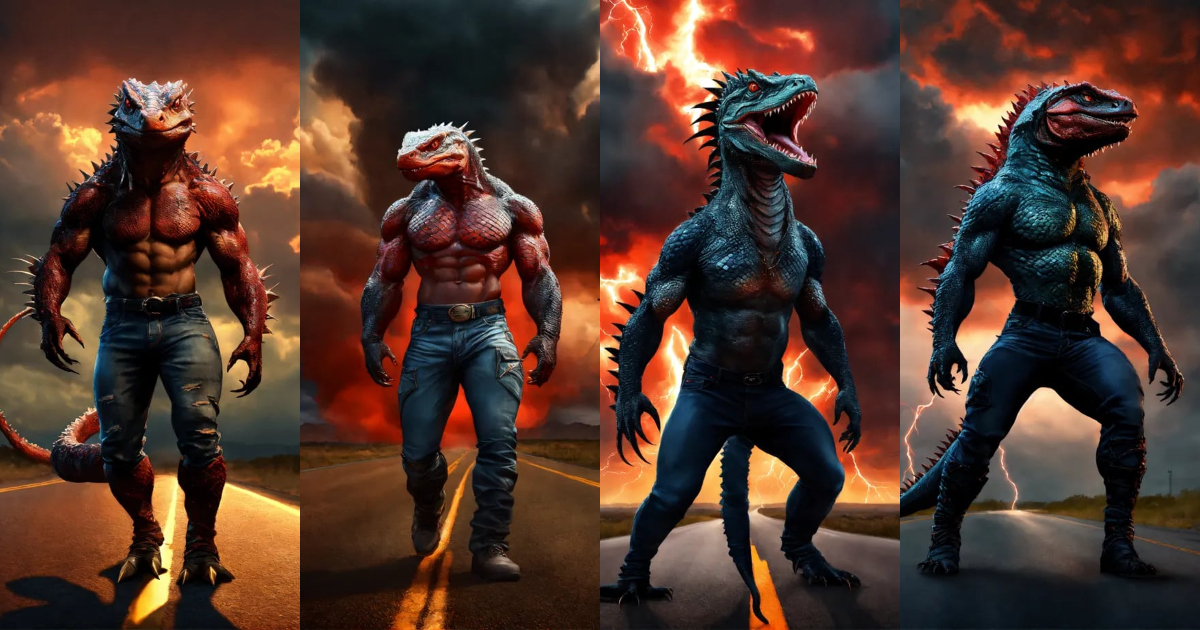 Lexica - Full body eight foot big evil black male Lizard god, big ...